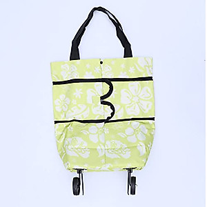 Grocery Cart on Wheels Wheeled Cart Folding Shopping Bag with Wheels,Collapsible Shopping Trolley Bags Shopping Cart(Green Leaves) Foldable Dolly Shopping Cart with Wheels