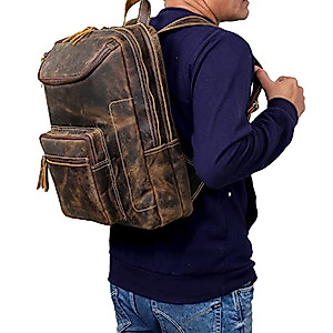 Vintage Leather Backpack For Men 16" Laptop Bag Large Capacity Business Travel Hiking Shoulder Daypacks Business Office Brown (Laptop Backpack 1)