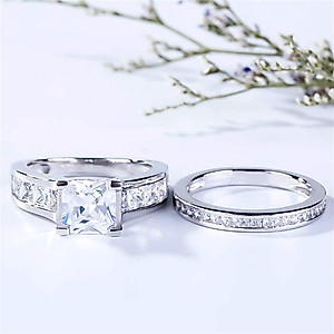 Jeulia Princess Cut Bridal Ring Set Sterling Silver Promise Ring White Diamond Engagement Channel Ring with Beautiful Jewelry Gift Box (8)