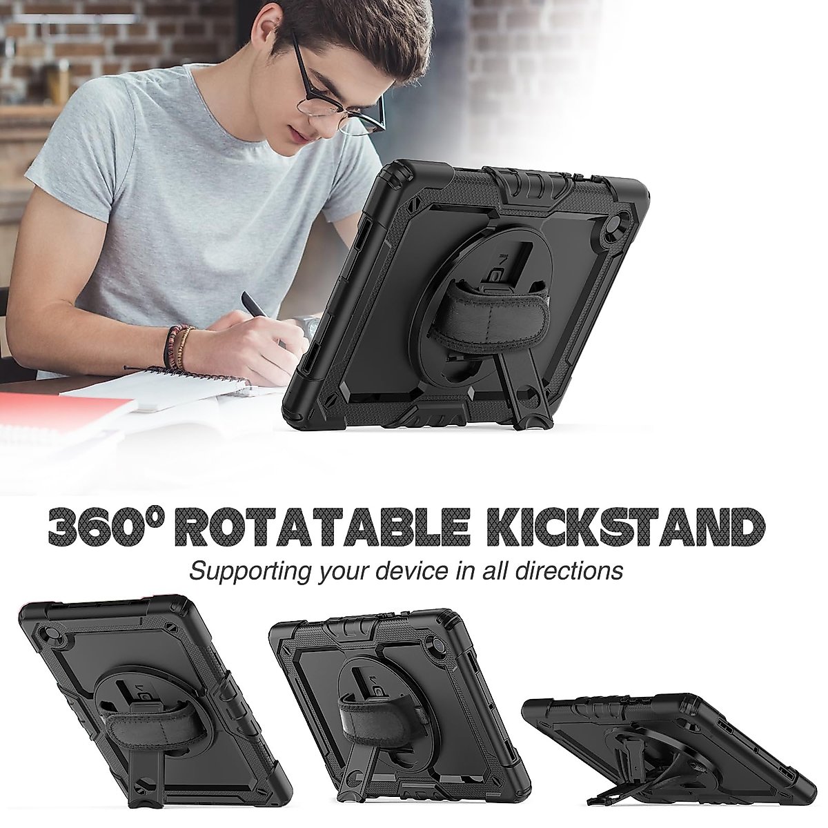 SIBEITU Case Compatible with Samsung Galaxy Tab A8 10.5 Inch 2022 with Screen Protector Pencil Holder,360 Rotating Hand Strap & Stand, Drop-Proof Protection Case for Galaxy Tab A8 SM-X200/X205/X207