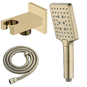 HAUSELIEBE Modern Shower Head Brushed Gold, Square Handheld Showerheads with Brass Shower Holder and 59Inch Shower Hose