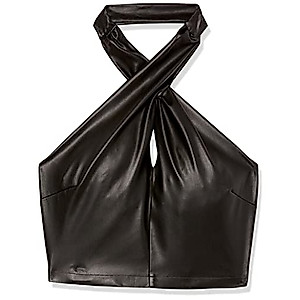 The Drop Women's Gage Vegan Leather Twist Front Halter Top, Black, S