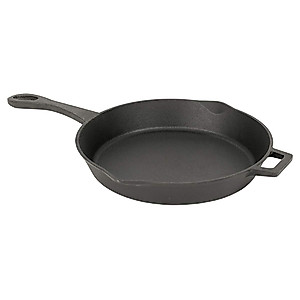 Bayou Classic 7432 12-in Cast Iron Skillet Features Helper Handle and Pour Spouts Perfect For Searing Braising Frying and Baking Pies and Cobblers