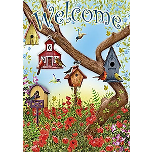 Toland Home Garden 112097 Poppies & Birdhouses Spring Flag 12x18 Inch Double Sided Spring Garden Flag for Outdoor House summer Flag Yard Decoration