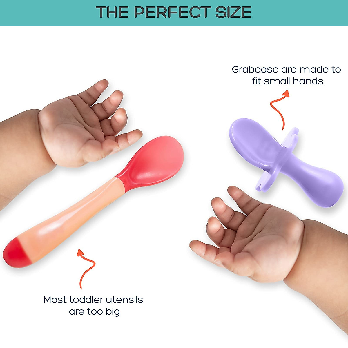 GRABEASE Bundle of 2 First Self Feed Baby Utensils with a Togo Pouch - Anti-Choke, BPA-Free Baby Spoon and Fork Toddler Utensils for Led Weaning Ages 6 Months+ Lavender and Blush