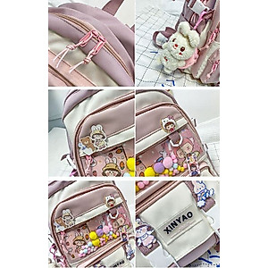 HomeSweety Aesthetic lovely cute Back to school pastel backpack with free kawaii cartoon pendant accessories pins for teen girls