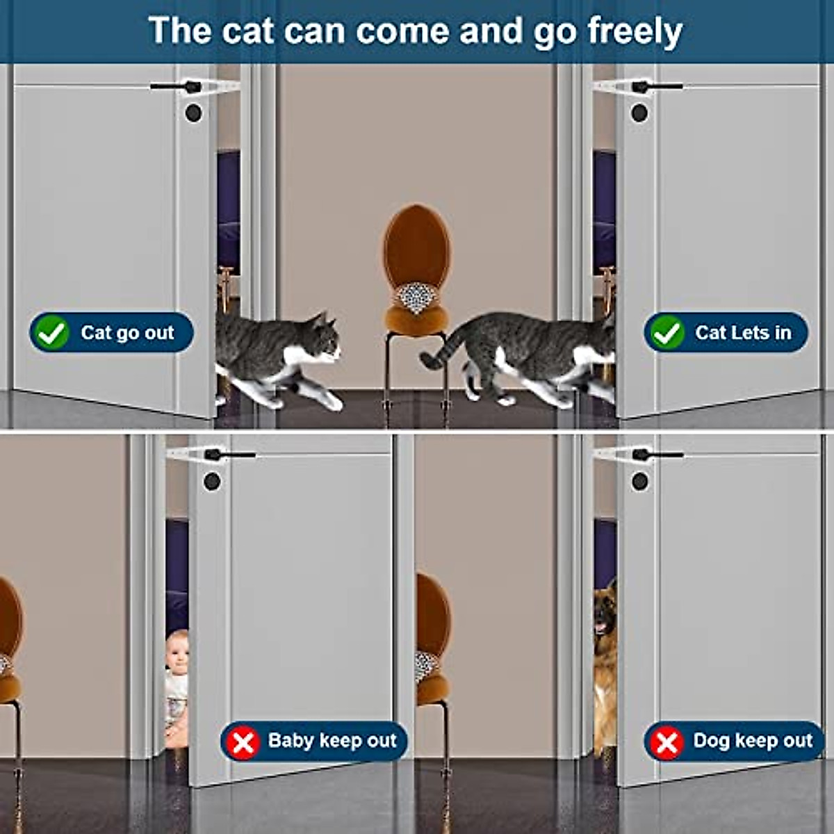 2 Pack Cat Door Holder Latch & Cat Door Stopper. 5 Adjustable Door Strap for Cats to Dog Alternative to Keep Dogs Out of Cat Litter Boxes and Food.No Cut Cat Door Interior Door