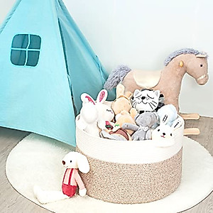 MINTWOOD Design Extra Large 22 x 14 Inches Decorative Cotton Rope Basket, Blanket Basket Living Room, Laundry Basket, Woven Basket, Toy Storage Baskets Bin, Round Basket for Pillows, Towels - Brown