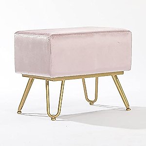 SoOSSN Modern Square Footstool,Comfy Upholstered Footrest Stool with Metal Legs,Premium Accent Stool Seat for Living Room Bedroom (Color : Green, Size : 19x13x16inch)