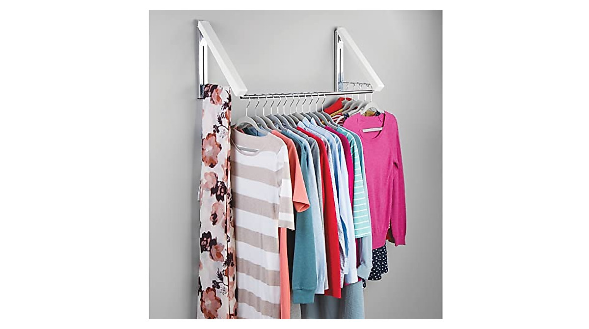mDesign Expandable Metal Wall Mount Clothes Rack