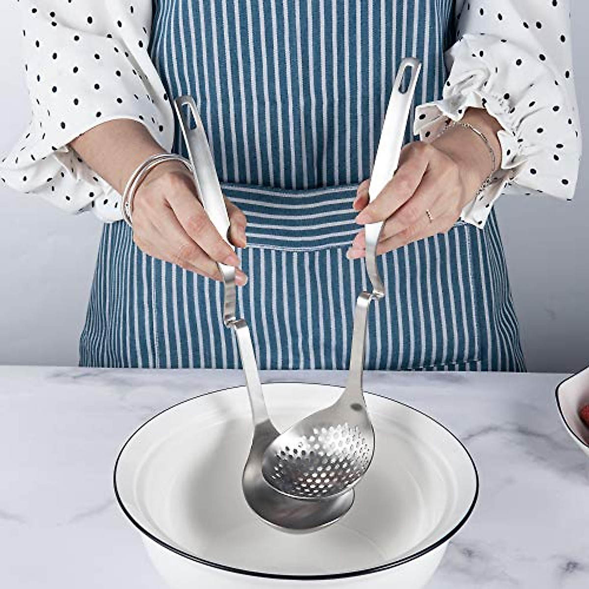 IMEEA Hot Pot Ladle Set Slotted Spoons for Cooking SUS304 Stainless Steel Soup Ladles for Serving, 12-Inch