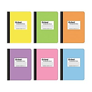 Oxford Composition Notebooks, 6 Pack, College Ruled Paper, 9-3/4 x 7-1/2 Inches, 100 Sheets, Assorted Pastel Covers (63760)