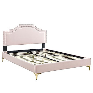 Modway MOD-6850-PNK Adelaide Performance Velvet Twin Bed, Pink Platform