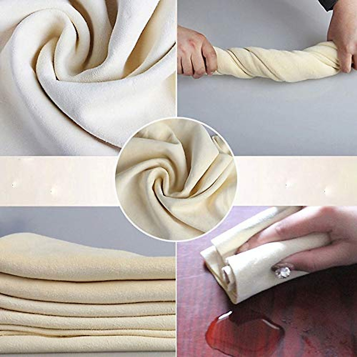 (1 Pack) Car Natural Chamois Cleaning Cloth, AutoCare Genuine Deerskin Leather Auto Car Wash Drying Towel,Super Absorbent (30 x 50 cm)
