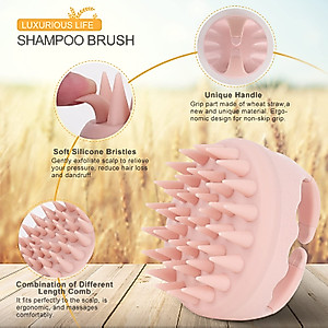 AIMIKE Hair Scalp Massager Shampoo Brush, Soft Silicone Scalp Brush Hair Scrubber, Hair Washing Scalp Exfoliator Brush for Dandruff, Shower Hair Scrubber & Wet Dry Scalp Massager - Pink
