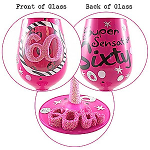 Top Shelf Decorative 60th Birthday Wine Glass, 1 Count (Pack of 1), Pink