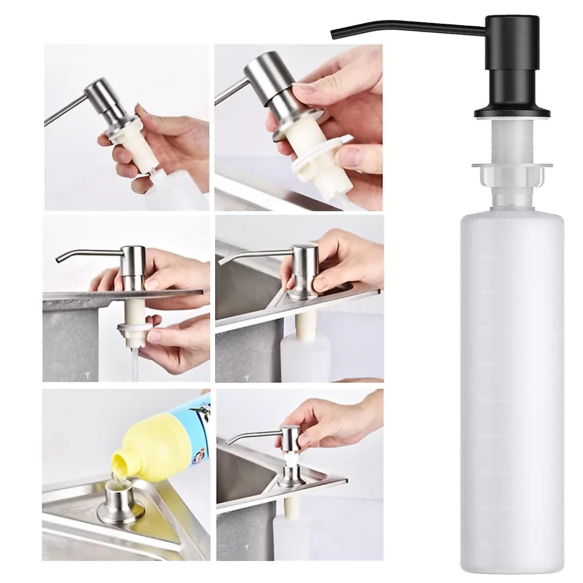 Soap Dispenser for Kitchen Sink and Tube Kit 350ML Bottle Connects Directly to Soap Bottle for Smooth Liquid Discharge