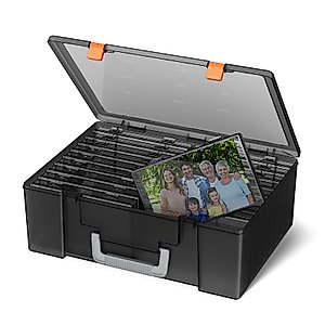 iBune Large 4" x 6" Photo Storage Box, 18 Inner Photo Cases Store up to 1800 Photos, Photo Organizer Cards Craft Keeper with Handle for Photo Puzzles Cards Seed Packets, Black