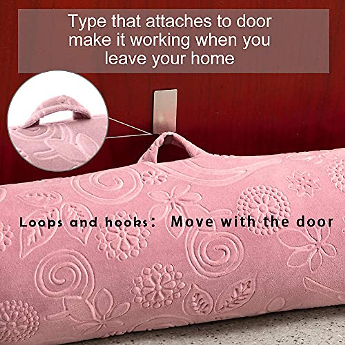 Weighted Door Draft Stopper 36 Inch, Pink Door Draft Noise Sound Blocker Snake Door Sweep with Loop and Weather Stripping Removable, Heavy Duty Draft Guard Windproof for Doors Windows