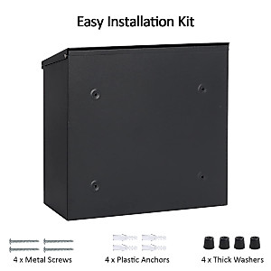 Kasten Wall-Mount Mailbox with Key Lock, Large Capacity Locking Mailbox for Outside, 13.6 x 4.3 x 12.8 Inch, Black