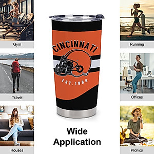 Custom Cincinnati Tumbler 20oz Stainless Steel with Lid & Straw Personalized Football Fans Gifts for Women Men Coffee Travel Insulated Mug Cup Add Name Number