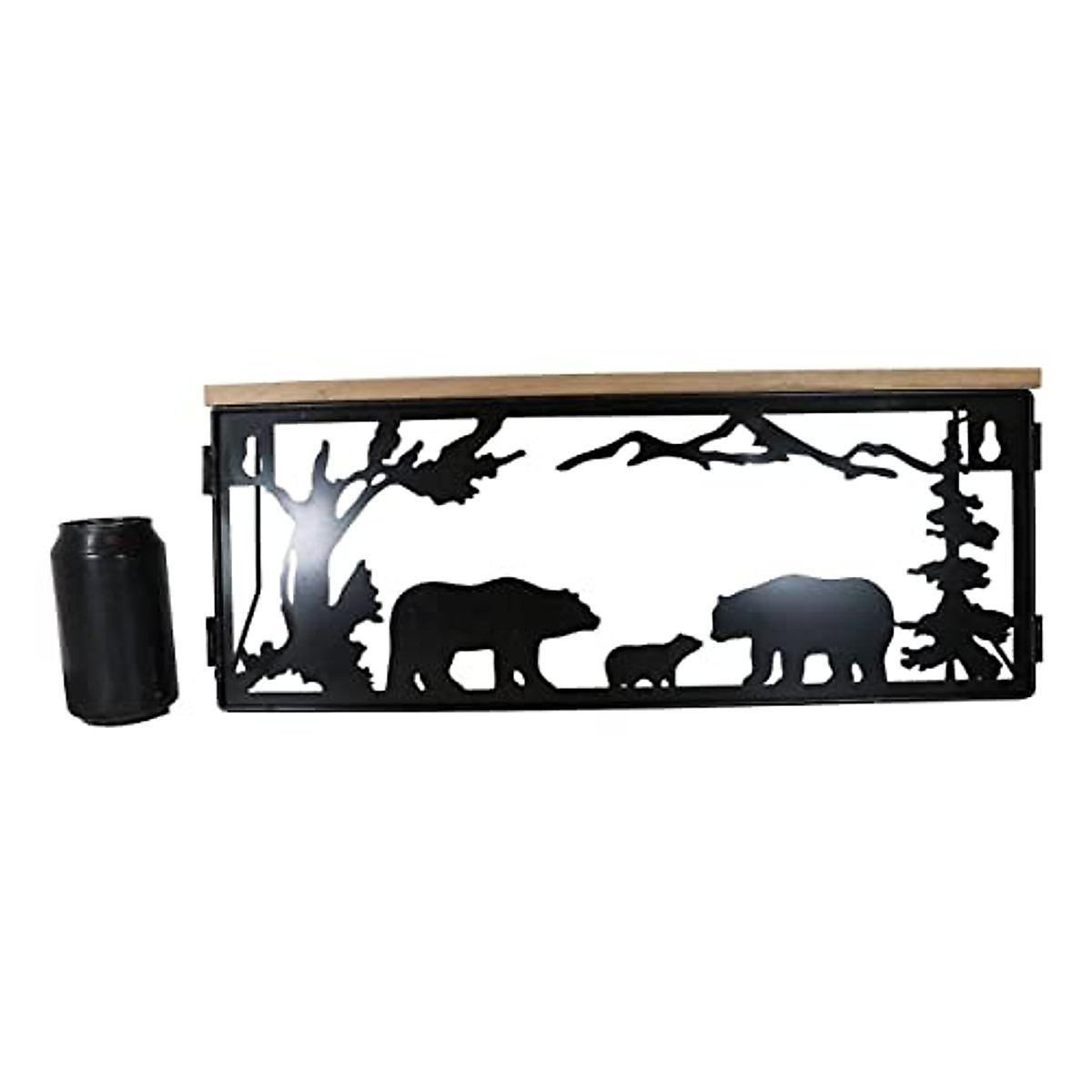 Ebros Gift Forest Woodlands Rustic Black Bear Family Metal Cutout Art Wall Hanging Floating Wood Shelf 20" Wide Rustic Bears Decorative Cabin Lodge Country Mountain Western Homes
