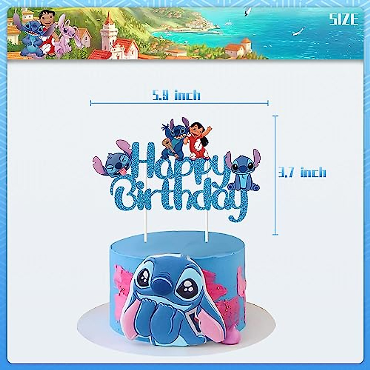Blue Cartoon Happy Birthday Banner Cake Topper Blue CartoonThemed Decor Party Supplies for Birthday Party Decorations