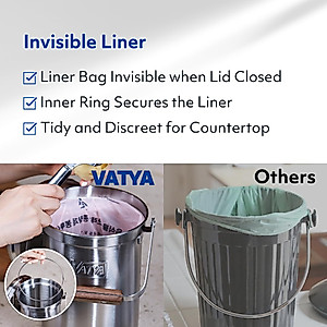 Vatya Stainless Steel Kitchen Compost Bin - NO Filter Countertop Composter, Composting Bucket, Counter Top Small Indoor Food Waste Container with Lid, Odorless Food Scrap Pail, Large 0.8 Gallon