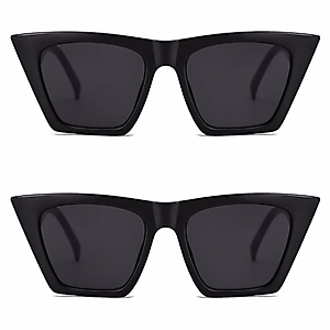 SOJOS 2 Pack Oversized Square Cateye Polarized Sunglasses Big Trendy Style Sunnies SJ2115, Black & Black