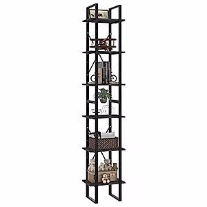 QZZCED 6-Tier Book Cabinet,Corner Bookshelf,Narrow Bookcase,Living Room Bookshelf,Office Bookshelf,for Living Room, Bedroom, Study, Hallway, Gray 15.7"x11.8"x82.7" Chipboard