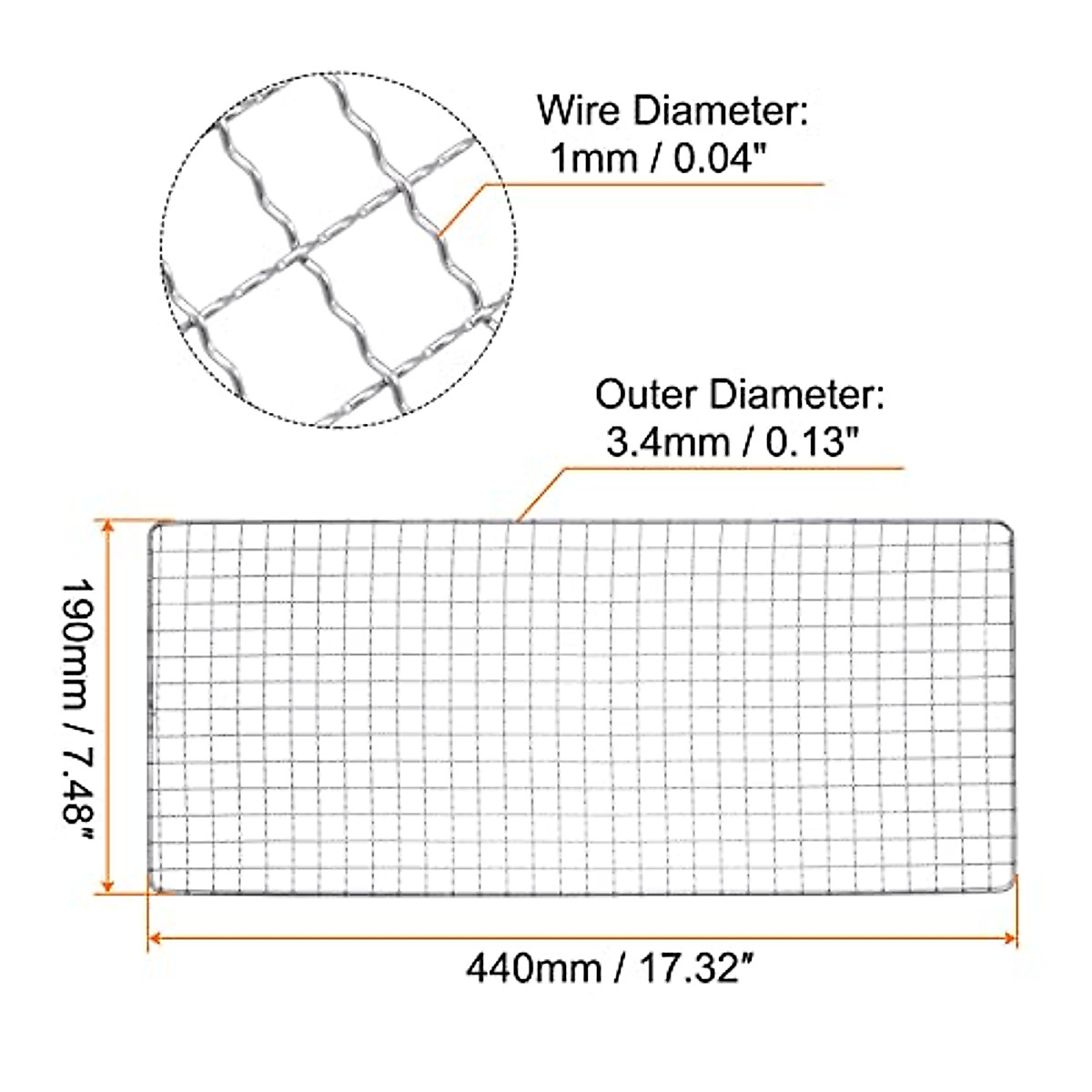 HARFINGTON Square BBQ Grill Net 17.3"x7.5" Stainless Steel Cross Wire Barbecue Mesh Mat for Baking Smoking Charcoal Grilling Roasting