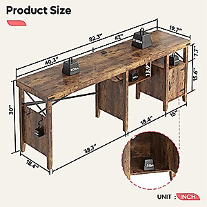Bestier L-Shaped Home Office Computer Desk with Storage Cabinet & Bookshelf, Farmhouse Office Table for Writing Study, 60 x 42 Inch Corner Desk or 82.3 Inch 2 Person Long Desk, Rustic Brown