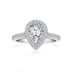 JALOKIVI 1.5CT 925 Sterling Silver Engagement Rings for Women Pear Cut Halo Cubic Zirconia Promise Rings for Her Size 4