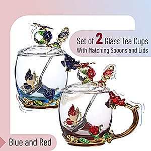 BTaT- Tea Cups with Lids, Pack of 2, Glass Tea Cup, Fancy Tea Cups, Gifts for Women, Tea Mugs for Women, Flower Tea Cup, Blown Glass, Tea Cup Gift, TeaCup, Tea Sets for Women