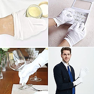 24 Pcs (12 Pair) White Cotton Gloves for Dry Hand Moisturizing Cosmetic Eczema Hand Spa and Coin Jewelry Inspection, Checking Gloves,Serving Gloves Stretchable Lining Gloves Moisturizing Gloves