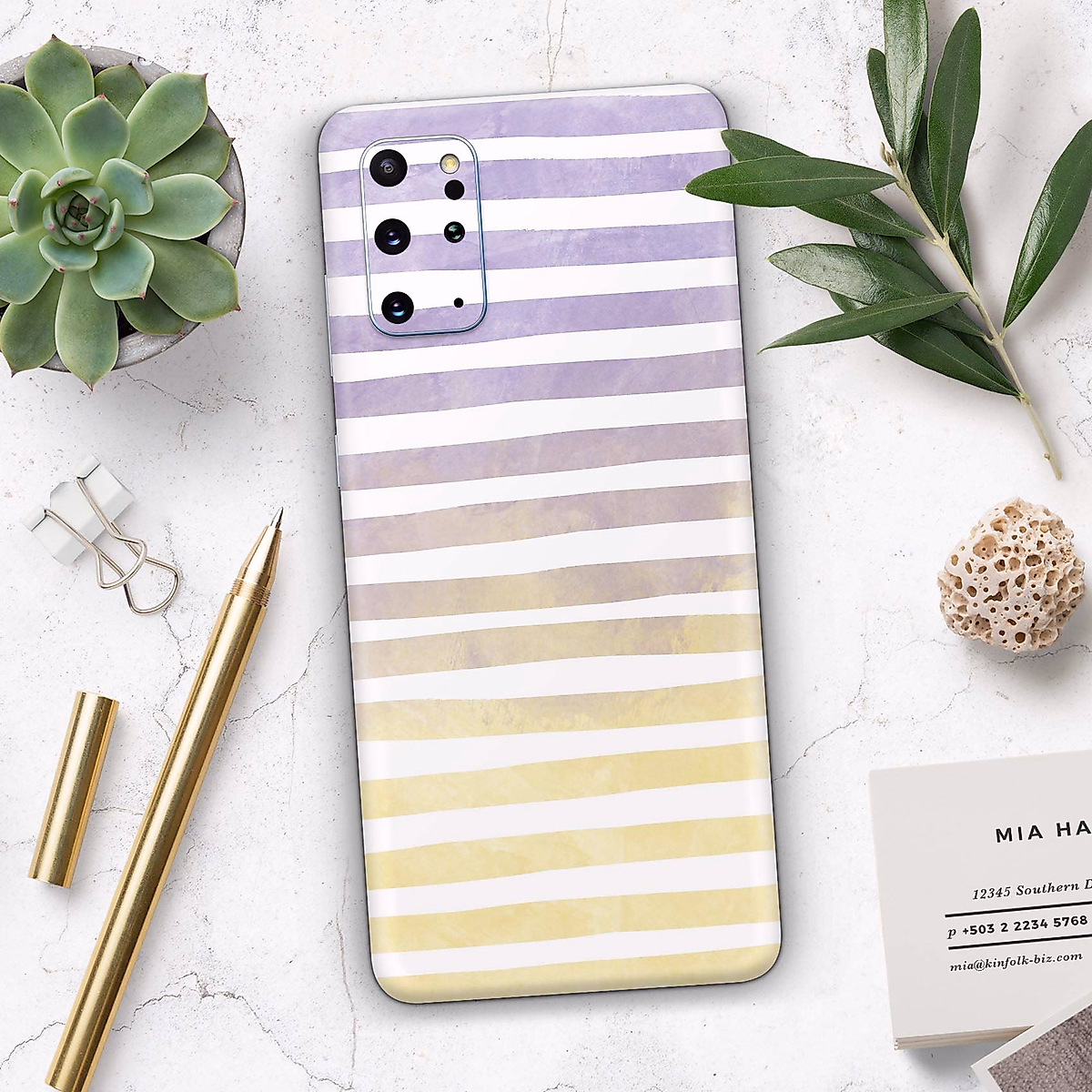 DesignSkinz Purple to Yellow Watercolor Ombre Stripes Protective Vinyl Decal Wrap Skin Cover Compatible with The Samsung Galaxy S20 (Screen Trim & Back Glass Skin)