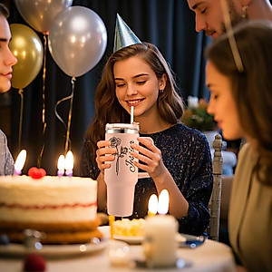 Personalized Tumbler with Birth Month Flower, Custom Tumbler with Name Insulated Cup Reusable Stainless Steel Water Bottle Travel Mug Mother Birthday Gifts for Women