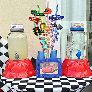 24 Race Car Reusable Straws Kids Party Favors Birthday Two Fast Party Supplies Favors Drink Markers with 2 PCS Cleaning Brushes