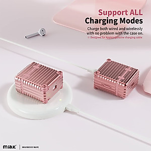 Miak Airpods case with Keychain Compatible with Airpods case 2&1 Generations, Supports Wireless Charging, Shock-Resistant Protective Case Cover, Rose Pink
