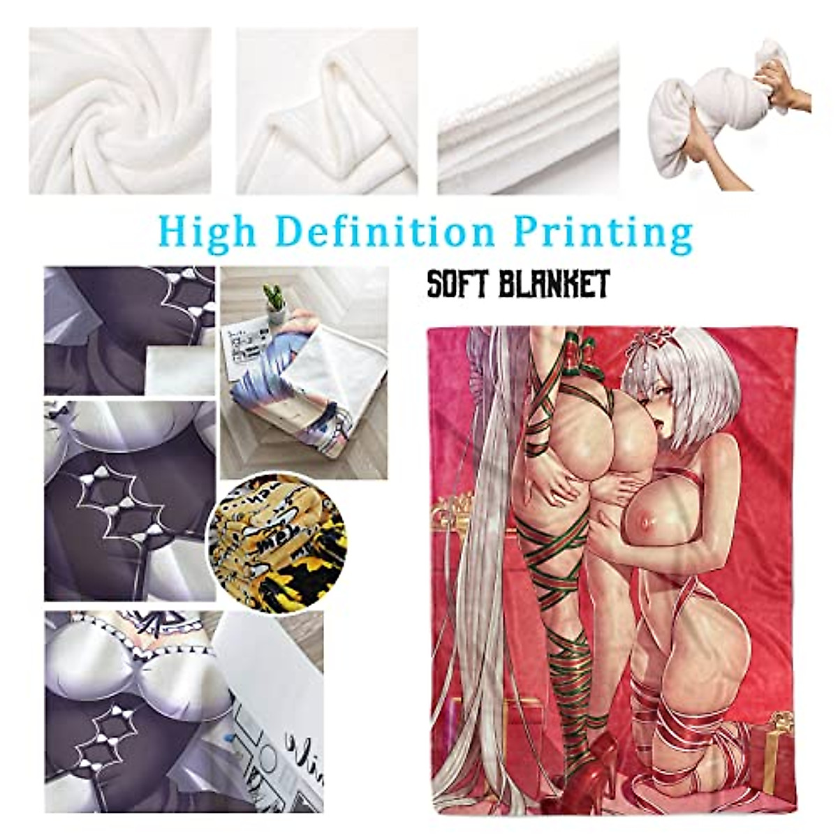Sexy Anime Waifu Blanket Hentai Boobs Oppai Ecchi Anime Lightweight Bedding Super Soft Flannel Throw Blankets for Bed Living Room Couch Sofa, All Season Blanket for Otaku Adults