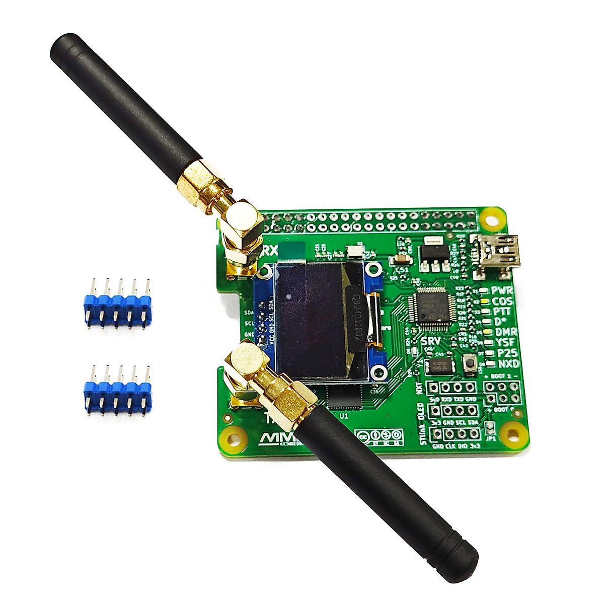 AURSINC MMDVM Duplex Hotspot Module Dual Hat V1.5.2 with 0.96 OLED Display Support P25 DMR YSF NXDN DMR Slot 1 + Slot 2 for R Pi 1, 2/2b, 3/3b/3b+, 4/4b, Pi Zero, Zero 2W with USB Port (with OLED)