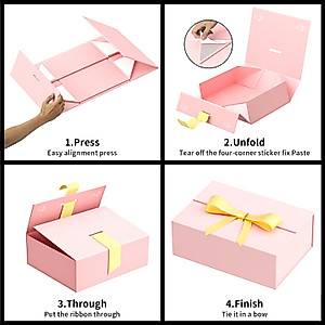 RYDDOY Black Gift Box with Ribbon,13x9x4'' Large Gift Boxes for Presents with Lids and Bow Magnetic Closure Collapsible for Groomsman Proposal Box, Wedding, Christmas, Anniversary, Birthday Gift Packging