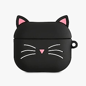 kwmobile Silicone Case Compatible with Apple AirPods 3 - Case Soft Cover - Cat Black/White