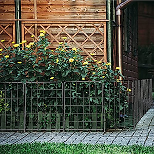 Skcoipsra Decorative Garden Fence 10 Pack, 24in(H) x 10ft(L) No Dig Animal Barrier Fence, Rustproof Metal Fencing for Yard, Dog Rabbits Wire Section Garden Edging Border for Yard Patio Garden, Grid