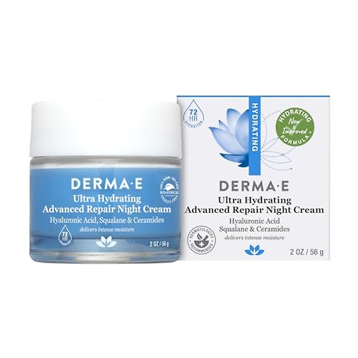 DERMA-E Hydrating Night Cream – Overnight Face Moisturizer with Anti-Aging Hyaluronic and Green Tea Acid to Smooth and Nourish, 2 Oz