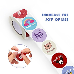 Cute Thank You Stickers Labels Roll 1.5 Inch 8 Designs Round Cartoon Thank You Labels 500Pcs Per Roll for Envelope Seals Stickers Cards Gift Boxes Decoration