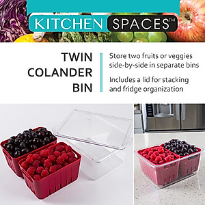 Kitchen Spaces KSDCB12-AMZ Twin Colander Stackable Food Storage Organizer for Fridge, Freezer, and Pantry, 8.8" x 6.8" x 3.9", Red & Clear