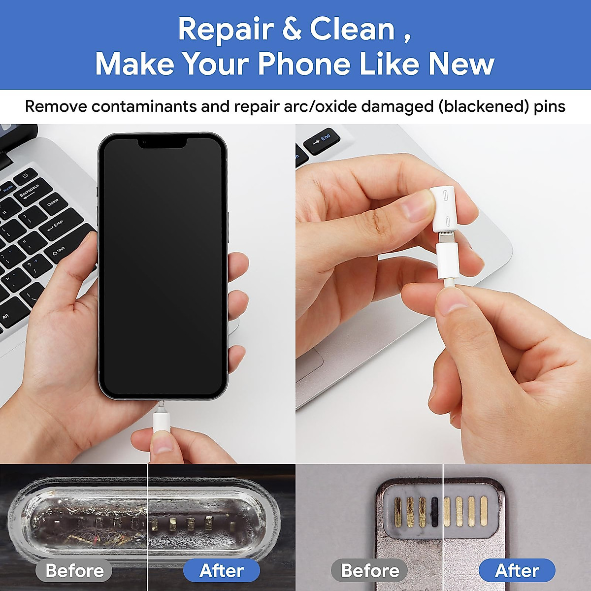 12 in 1 iPhone Cleaning Kit, Airpods Cleaning Kit, iPad/Phone Charging Port Cleaner Repair & Restore Tool,Multi Cleaner Tool Kit for USB C Port/Lightning Cables, Fix Unreliable Charging,White