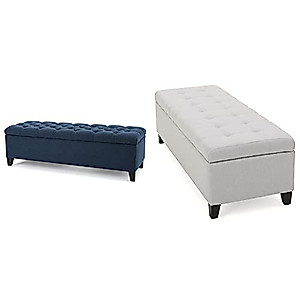 Christopher Knight Home Ottilie Fabric Storage Ottoman, Dark Blue & Mission Fabric Storage Ottoman, Light Grey