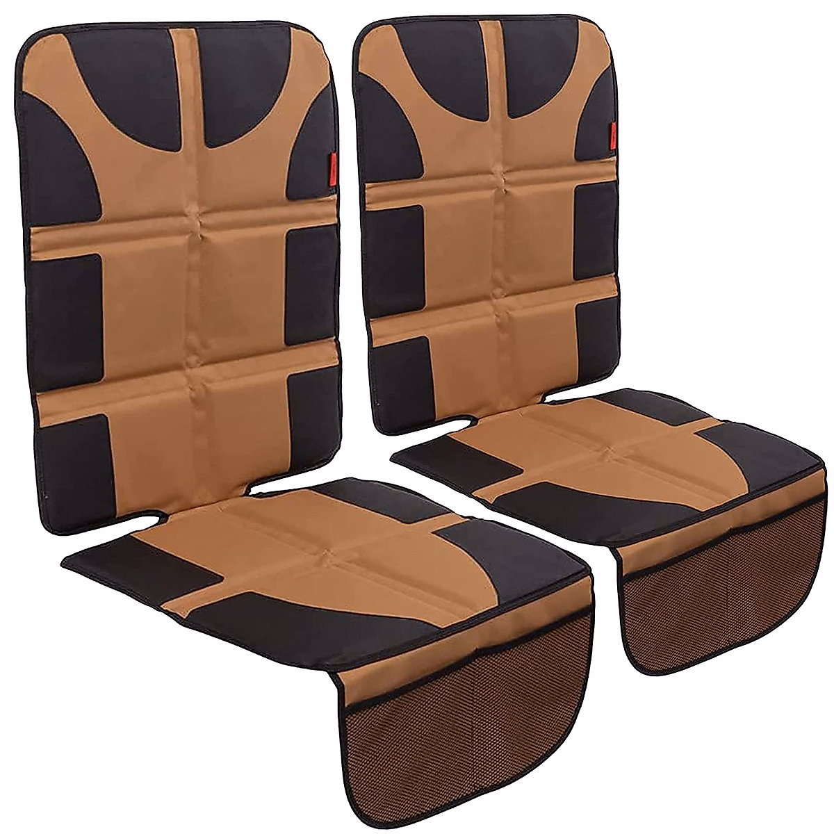 Lusso Gear Car Seat Protector (Value 2 Pack) - Thick Padding - Waterproof Car Mat for Leather Interiors with 2 Mesh Storage Pockets - Non-Slip Tan Child Seat Protector
